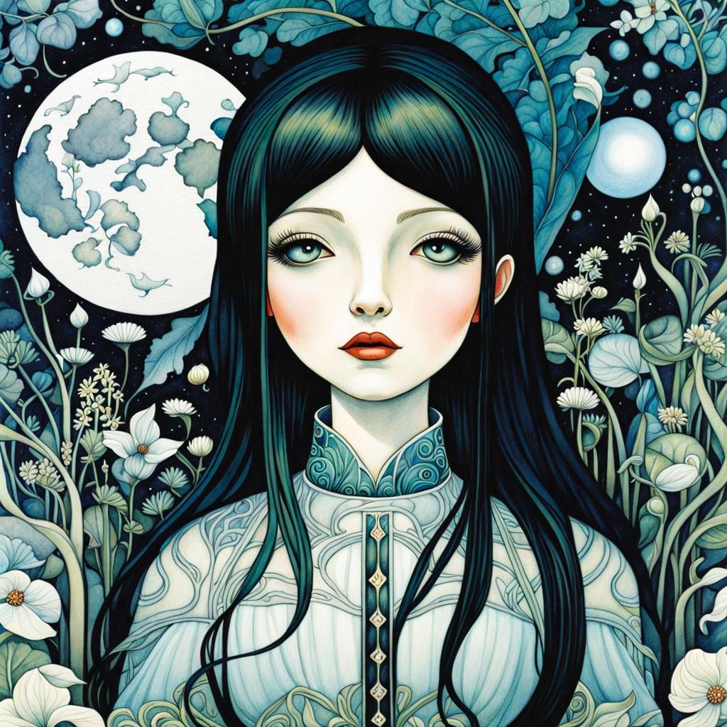 A beautiful lush garden in art nouveau, by Benjamin Lacombe and ...
