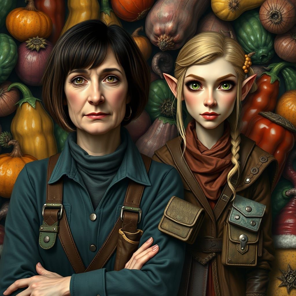 Woman Amidst Mutated Foodscape in Whimsical Fantas... - AI Art