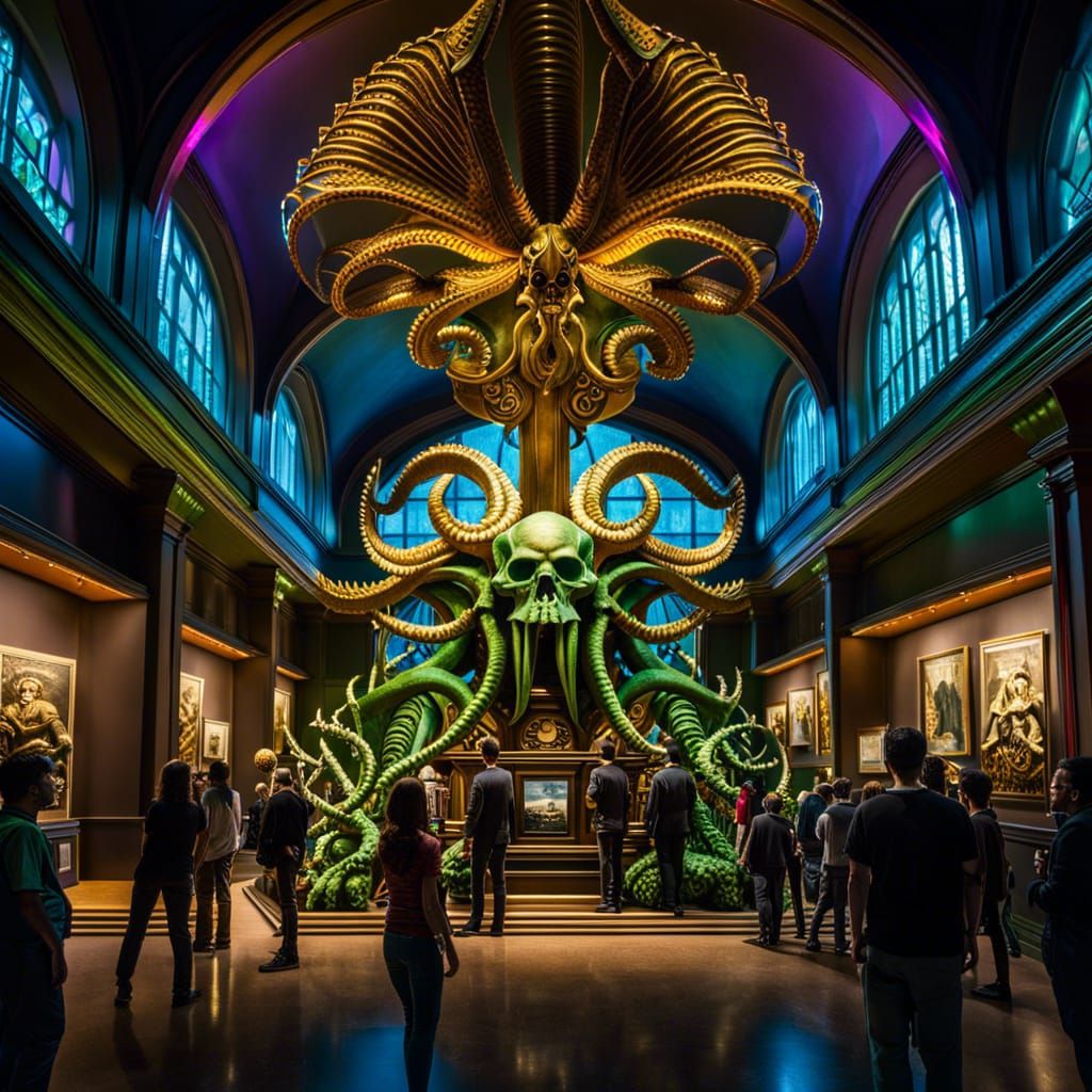Cthulhu skeleton at the museum - AI Generated Artwork - NightCafe Creator