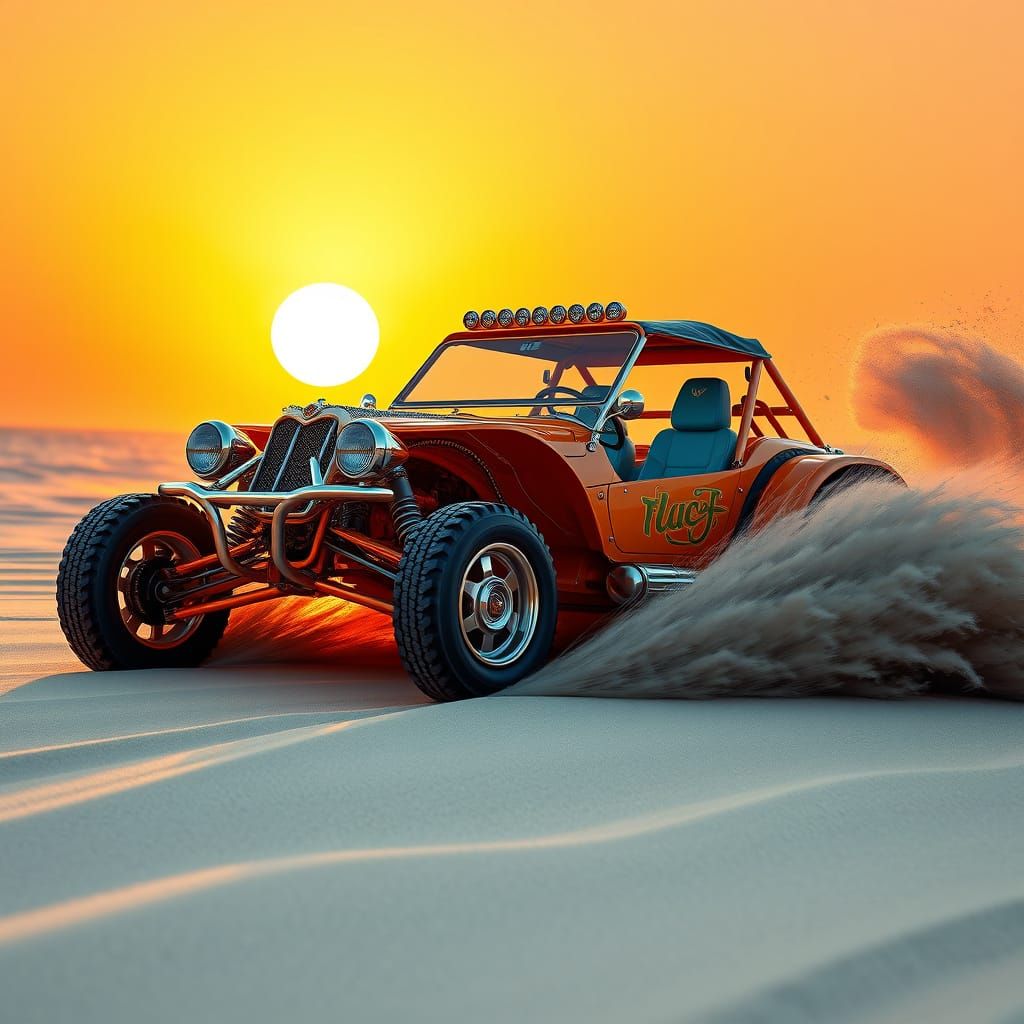 High-Speed Beach Buggy in Chrome Effect - AI Art