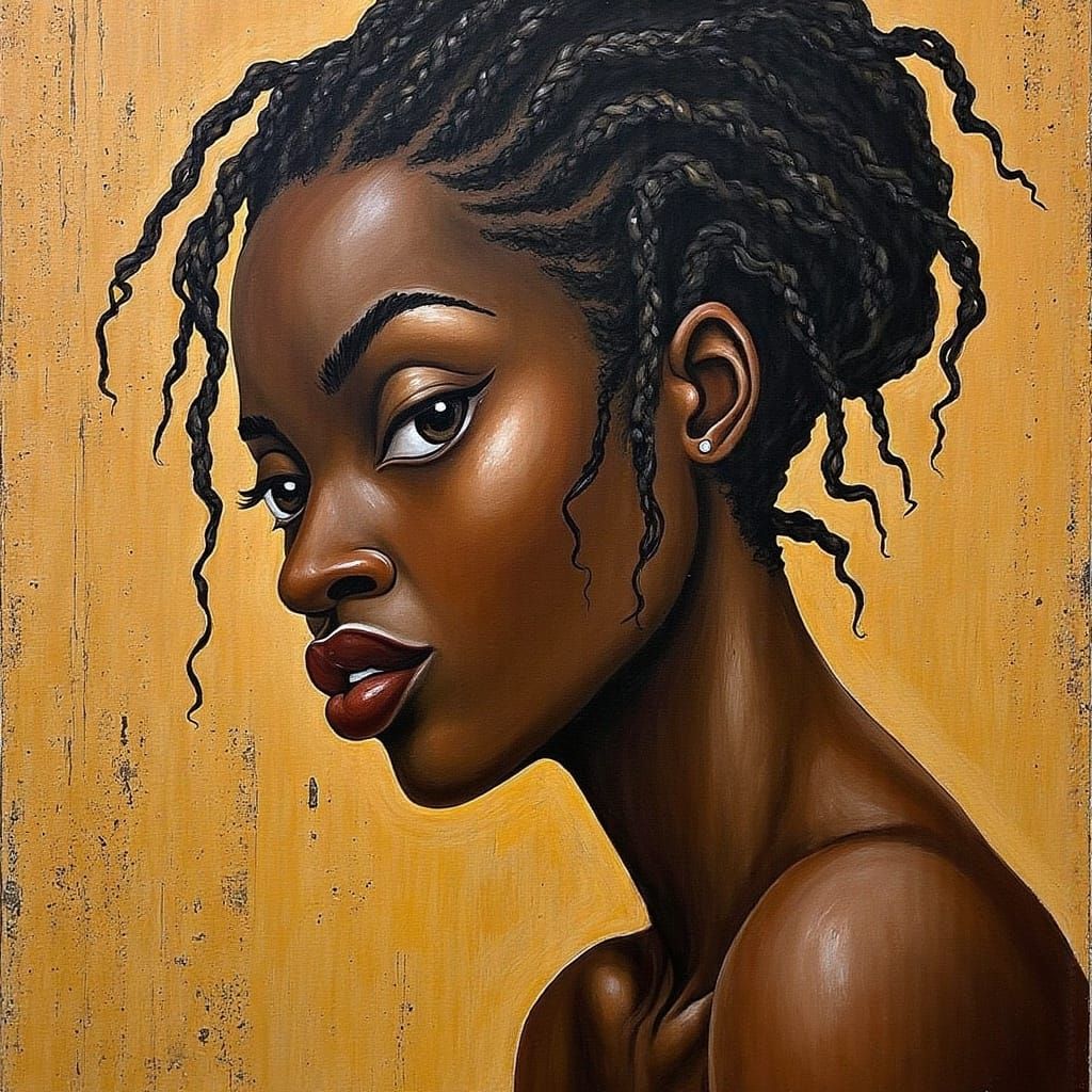 Embossed Portrait of a Young Black Woman with Intr... - AI Art