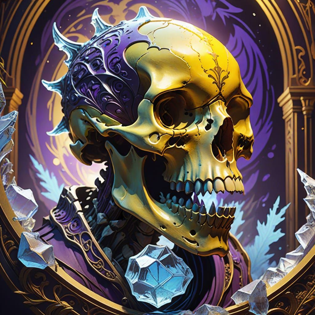 Ethereal Ice Raptor Skull in Vibrant, Melting Colo... - AI Art