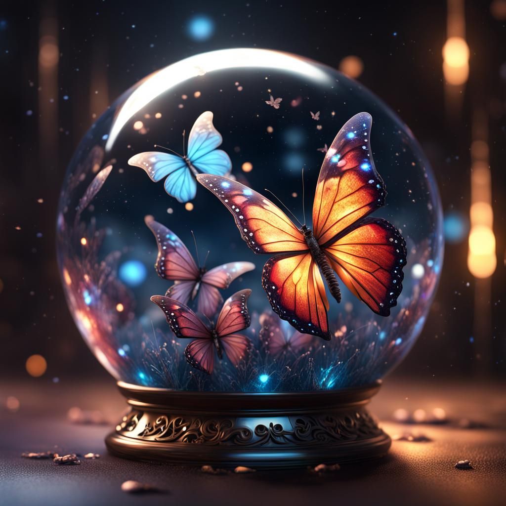Glass ball with butterflies inside - AI Generated Artwork - NightCafe ...