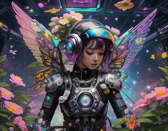 (hyper detailed shiny artwork of a floating beautiful fairy with ...