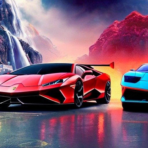 Beautiful Lamborghini and Ferrari on the side of mountain with a ...