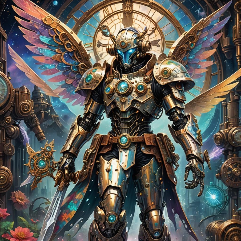 (Hyper detailed art of a confusingly designed cyborg warrior with fairy ...