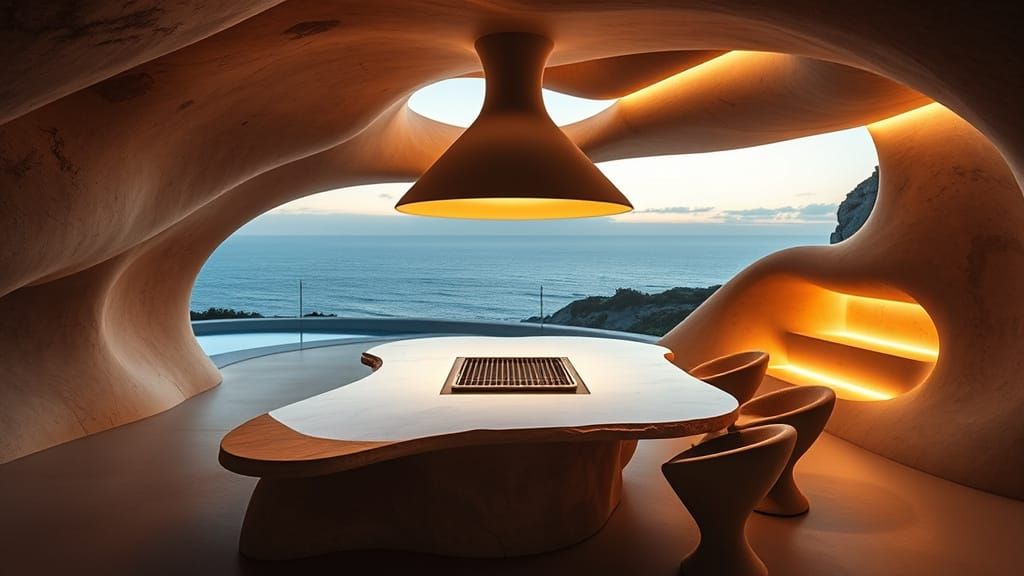 Surreal Organic Interior Features Undulating Walls... - AI Art