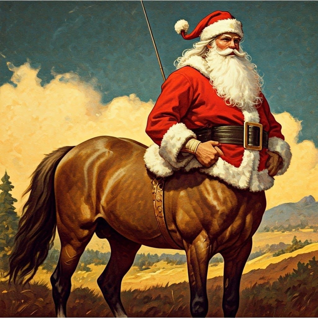 Santa Claus as a Powerful Centaur in Vintage Fanta... - AI Art