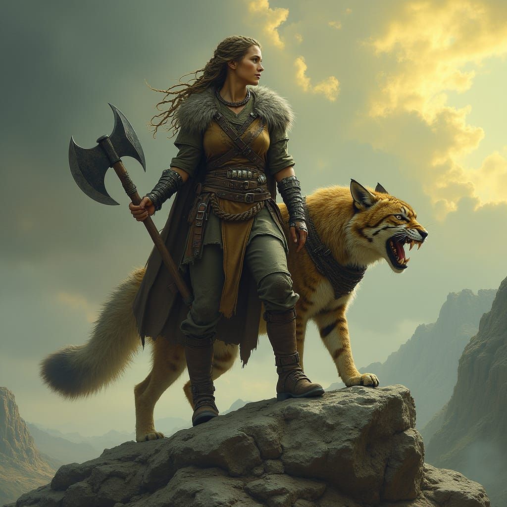 Fierce Female Beastmaster Commands the Battlefield - AI Art