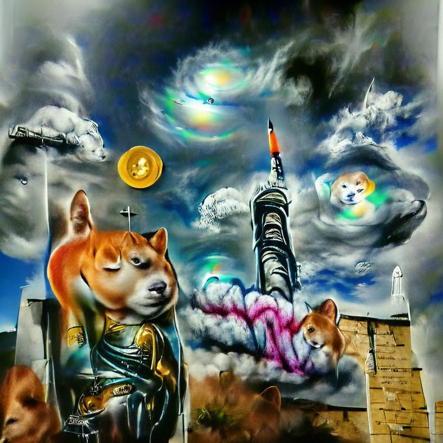 Crypto God's watching Shiba inu coin sky rocket to mars holographic ...