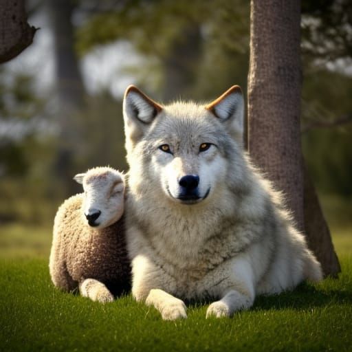 Wolf and a lamb resting together. - AI Generated Artwork - NightCafe ...