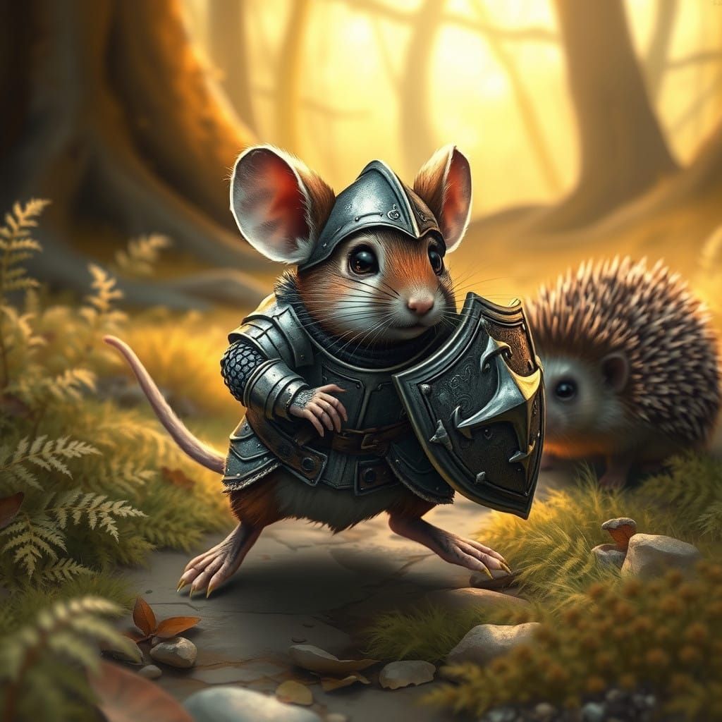 Medieval Mouse Knight Charges Forward in Whimsical... - AI Art