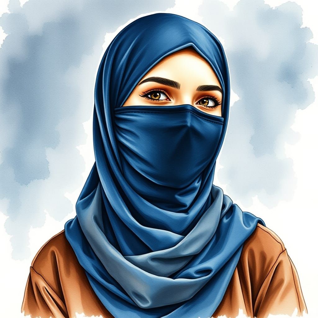 Hijabi 🧕 🌸 🌿 💚 - Beautiful Hijabi Woman Portrait in Wat...