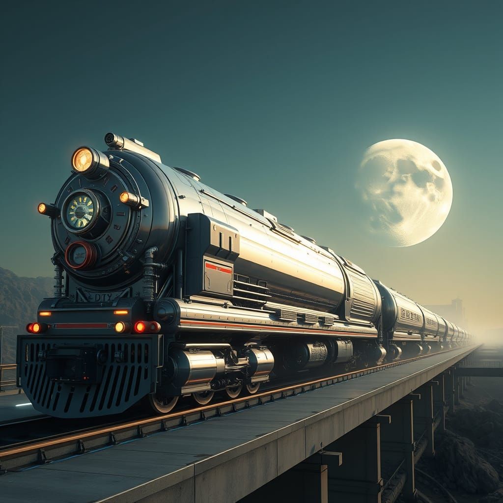 train with a moon view - Epic Futuristic Space Train with M...