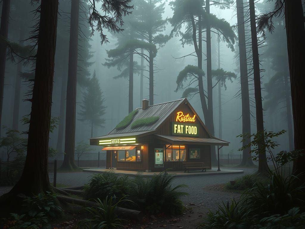 Elemental Fast Food Oasis in Whimsical Woods - AI Art