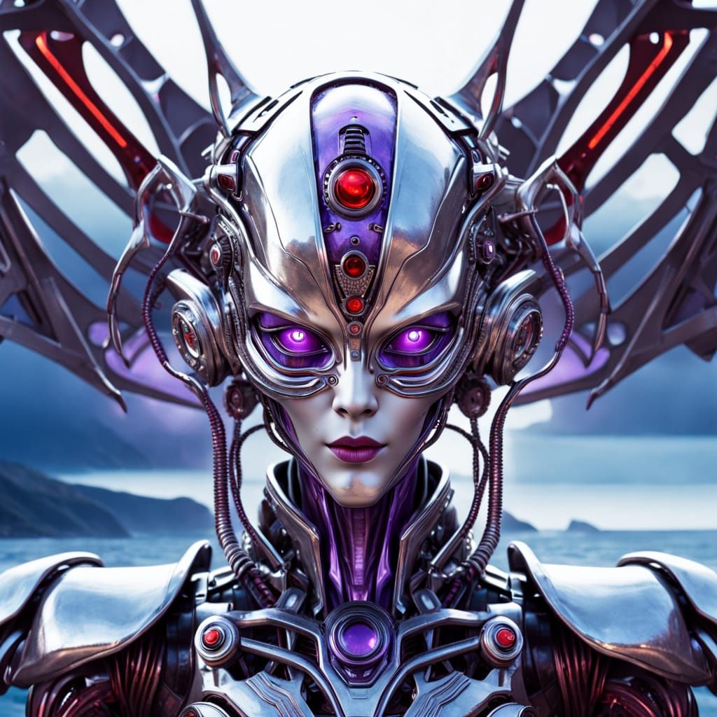 Sleek Metallic Alien with Red Eyes in Sci-Fi Style - AI Art