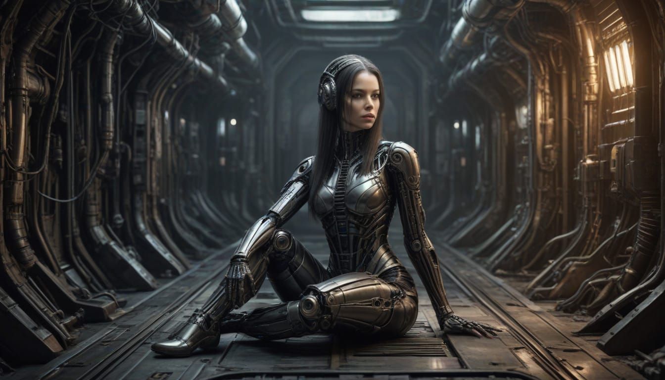 female cyborg - Cyborg Queen in a Futuristic Dungeon