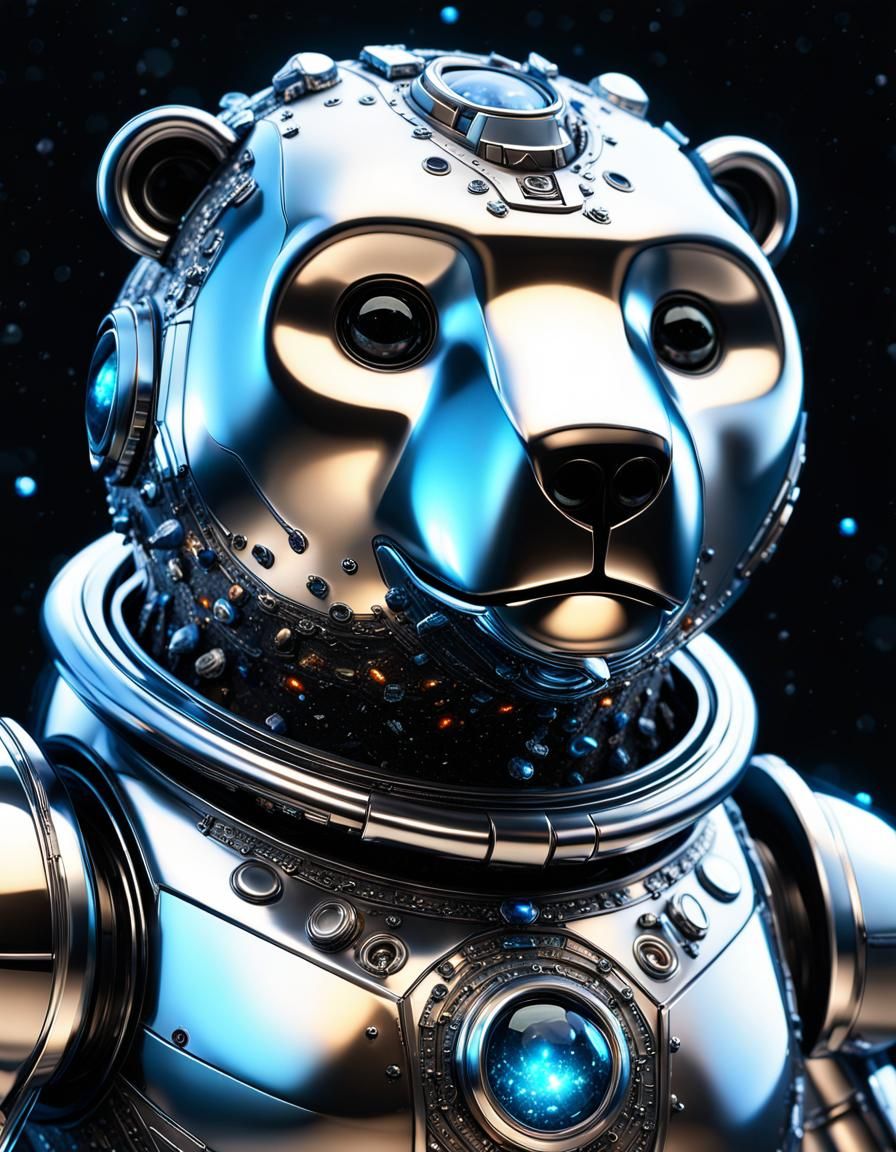 Portrait of a Magical Opalescent Glowing Robotic Chrome Reflective Cybernetic Obese Mercury Tech ...