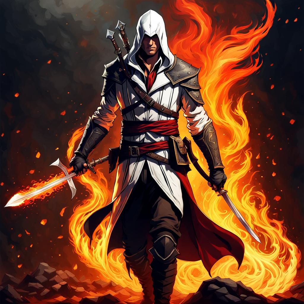 An epic portrait of an Assassin ((inspired by Assassin's Creed games ...