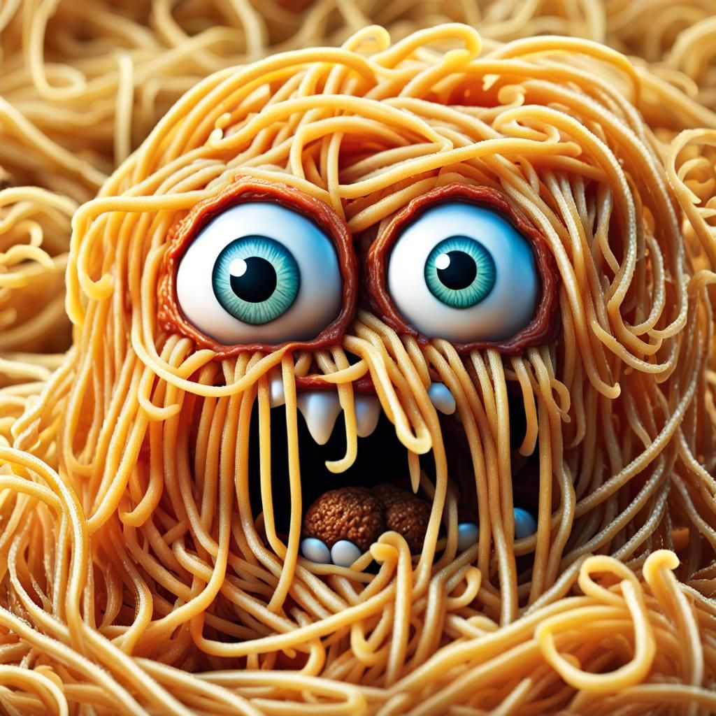 ((monster made of spaghetti)) with (meatball eyes) and ravenous sharp ...