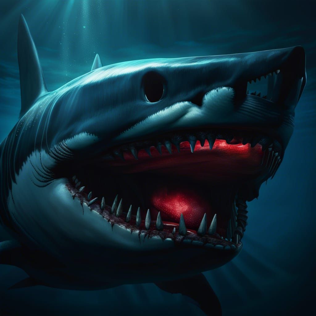 Deep sea megalodon shark, the sea is deeply versed in the background ...