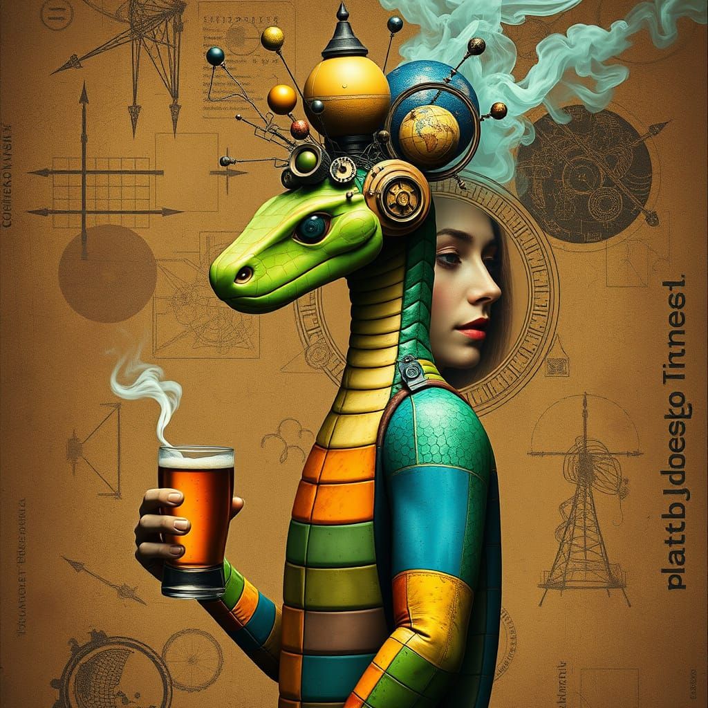 humanoid snake - Cyberpunk Humanoid Snake in a Smoky, Neon-L...