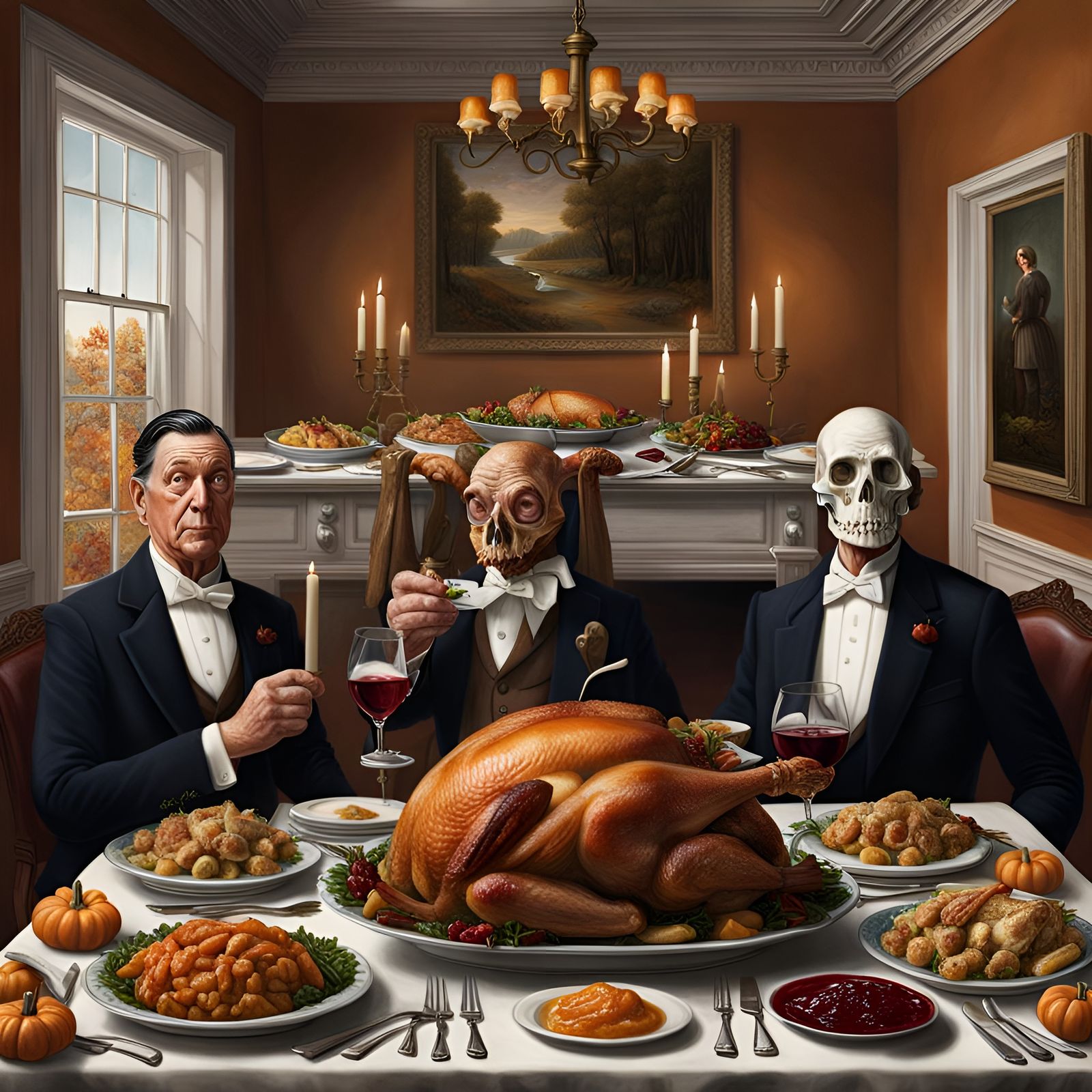 Disgusting Thanksgiving dinner, perfectly rendered surrealism - AI ...