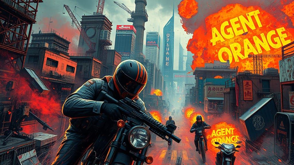 Cyberpunk Agent Orange in High-Octane Action - AI Art