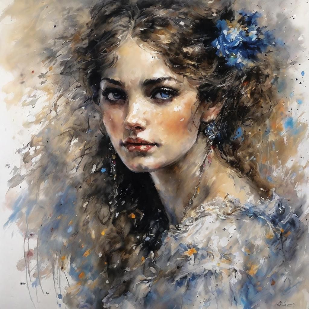 18x24 ink splatter portrait, running ink, soft_luminous_hues. Picture ...