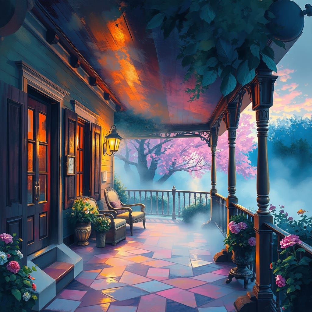 Ethereal Fantasy Veranda in Impressive Impasto Sty... - AI Art