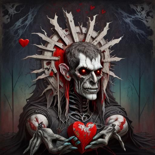 Faded and cracked painting of a sickly man with a distorted face and ...