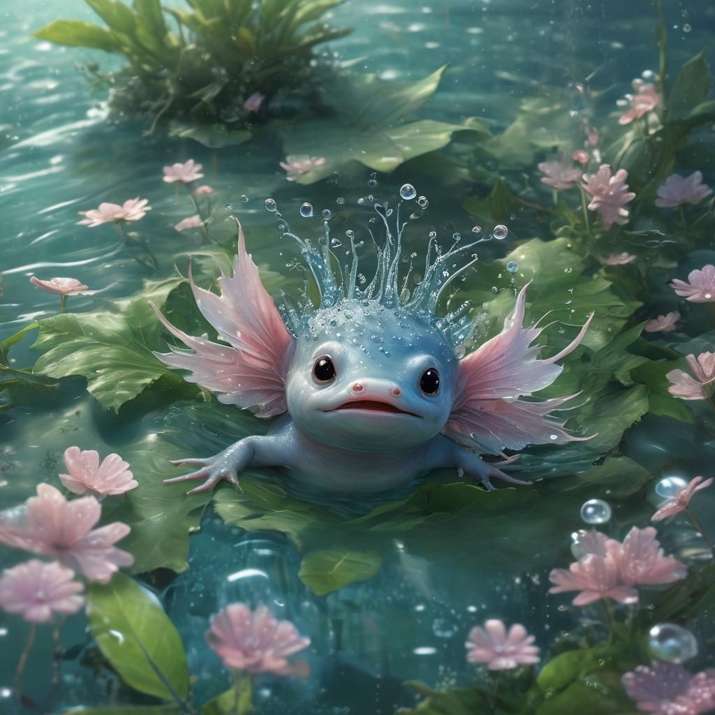 Cute Blue Axolotl Peeping - AI Generated Artwork - NightCafe Creator