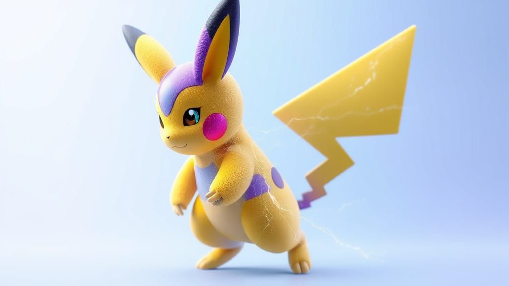 Pikatwo - Ethereal Fusion of Pikachu and Mewtwo in Vibrant 3...