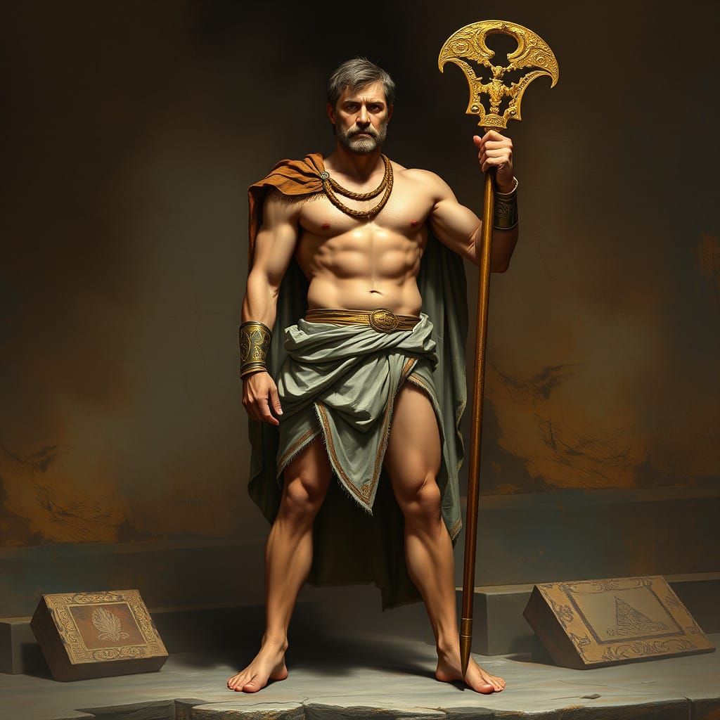 Greek God: Handsome Athlete Armed in Gold - AI Art