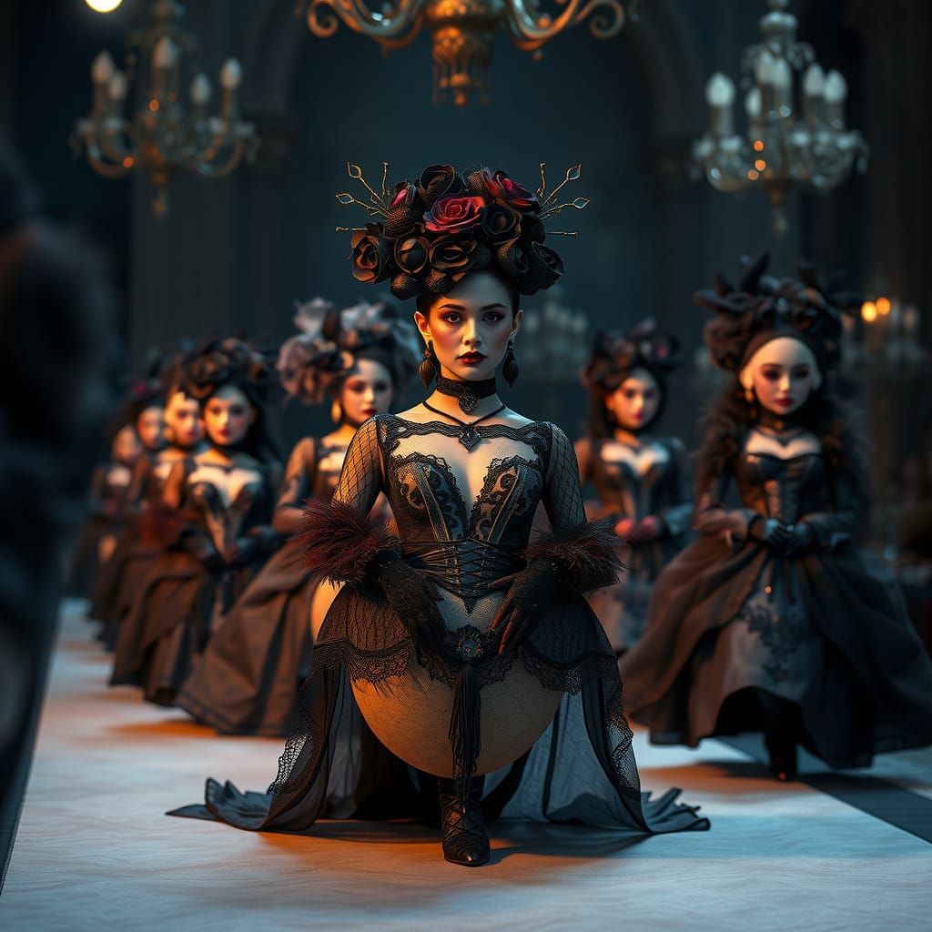 Gothic Egg Fashion Show: Dark, Intricate Runway St... - AI Art