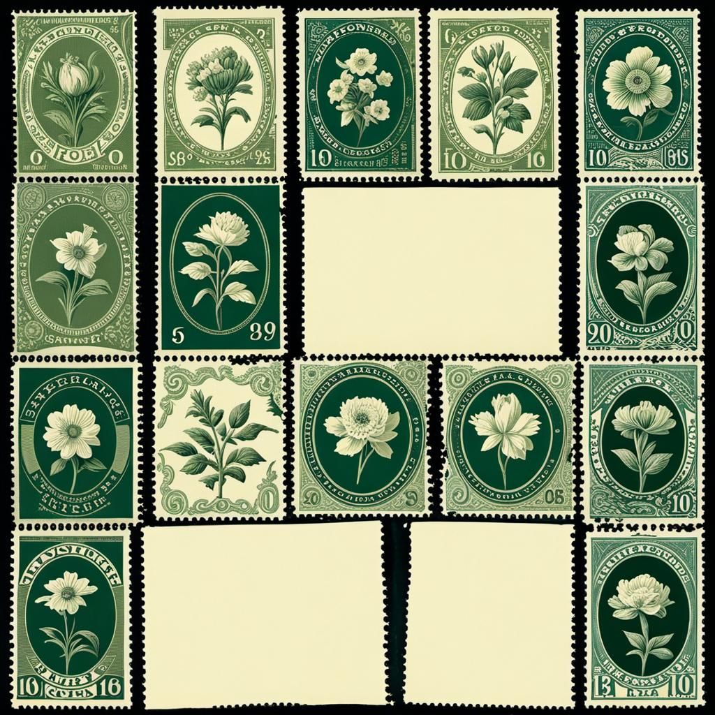 organized Vintage green colored antique postal stamps used postage ...