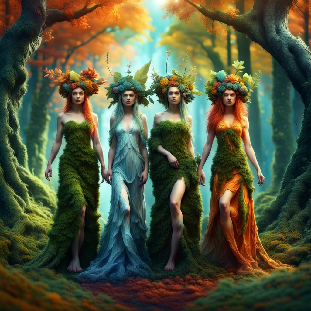 four beautiful dryads - AI Generated Artwork - NightCafe Creator