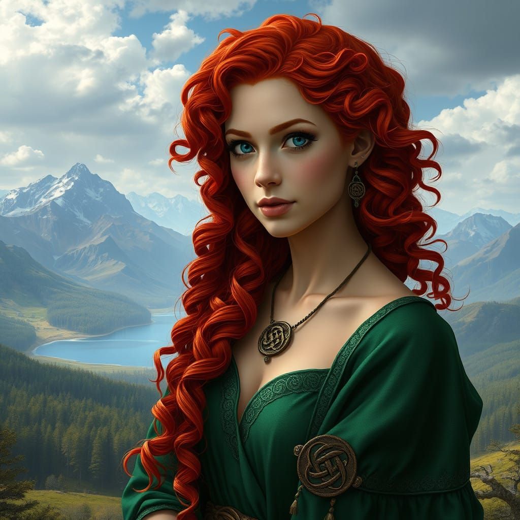 Celtic red hair woman Sonya - Mystical Celtic Goddess in Eme...