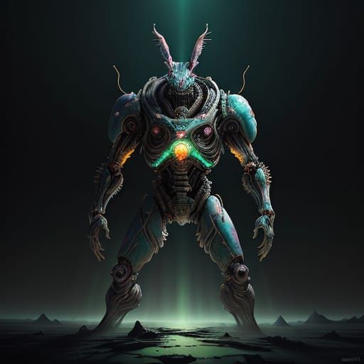 Grotesque Alien Easter Bunny Paints Iridescent Egg... - AI Art