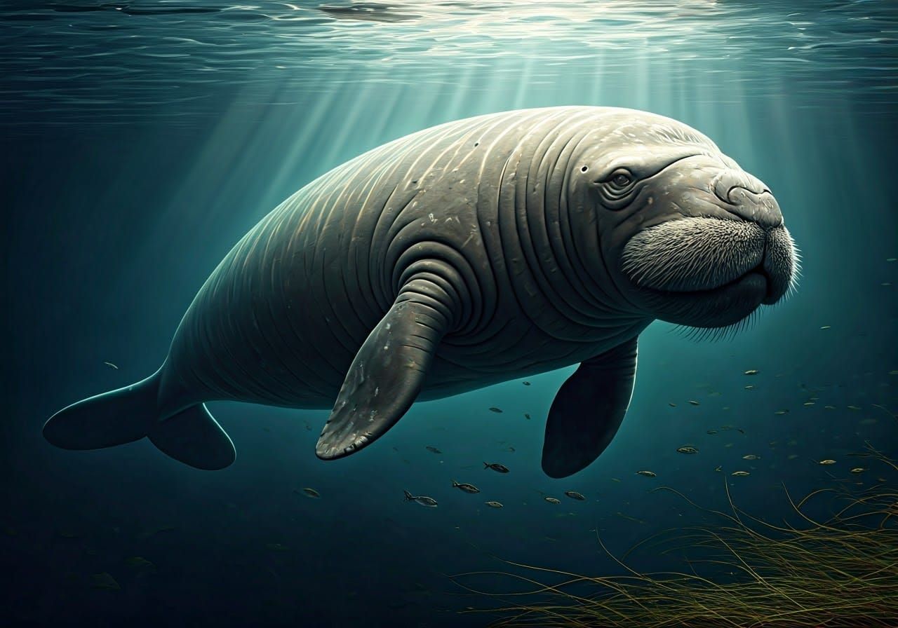 Majestic Steller's Sea Cow in Arctic Waters, Illum... - AI Art