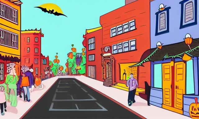Illustration Of A Street With A Halloween Store In The Middle Ai Generated Artwork Nightcafe