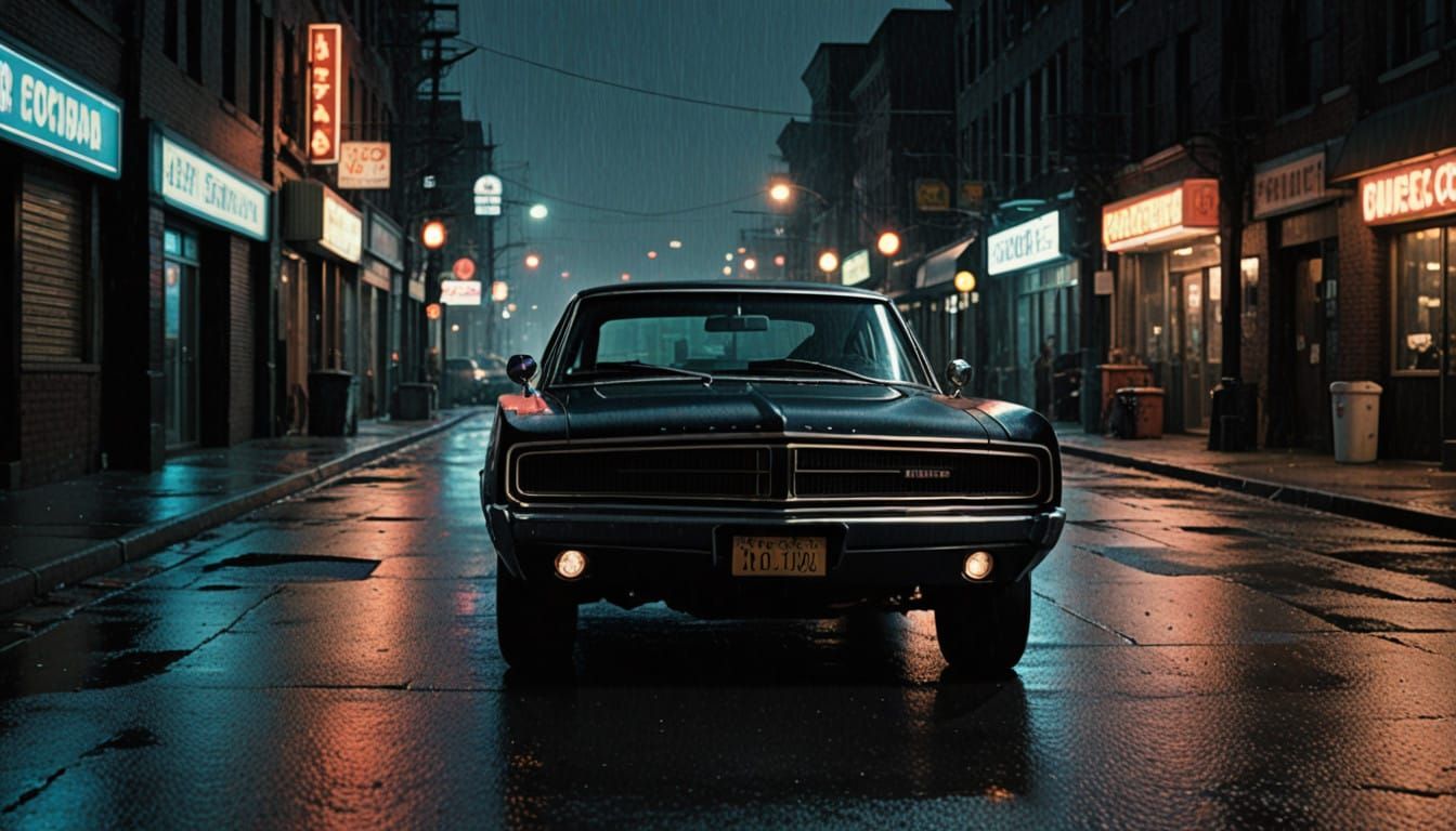 Knight Rider Inspired 1966 Dodge Charger in Rainy ... - AI Art