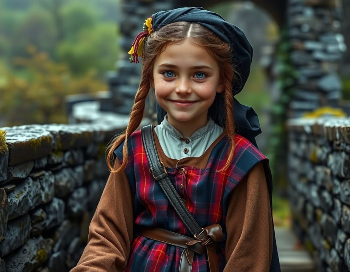 Medieval Maiden in Scotland Bridge Scene - AI Art