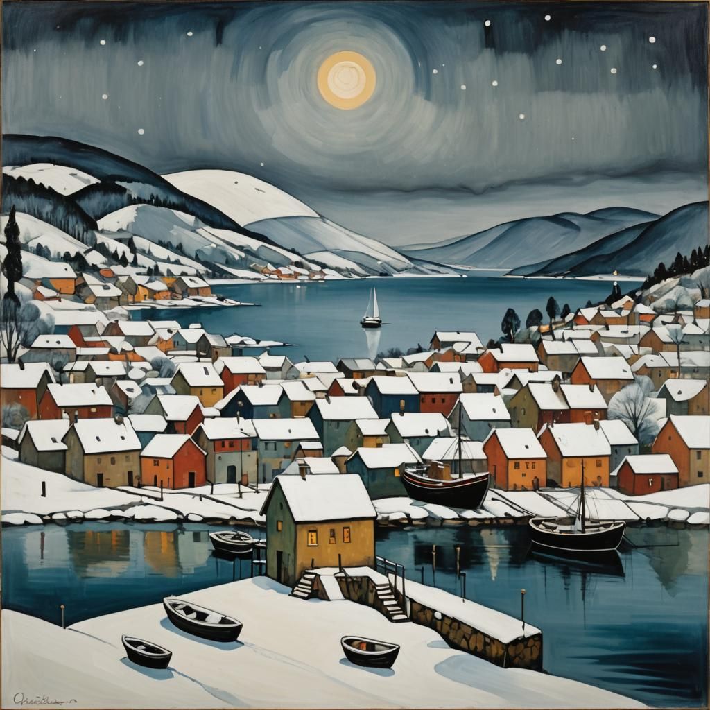 A portside village in winter - AI Generated Artwork - NightCafe Creator