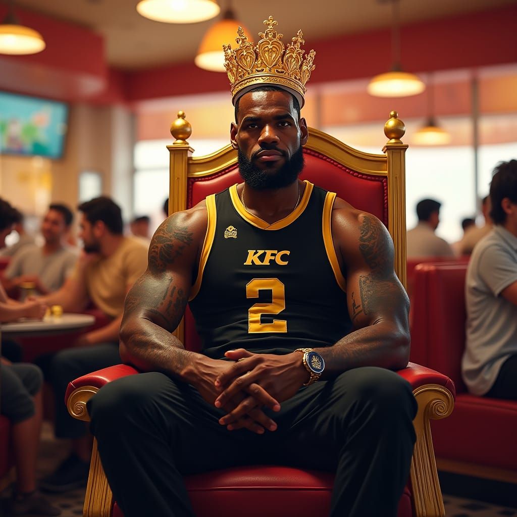 lebron James at KFC with a crown - Lebron James Reigns Supr...
