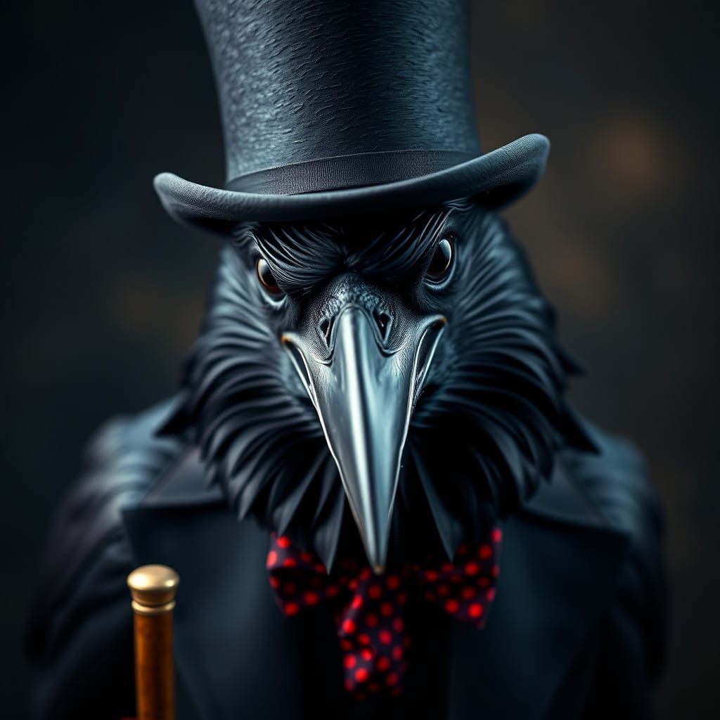 Gentleman Crow Portrait in Top Hat and Monacle - AI Art