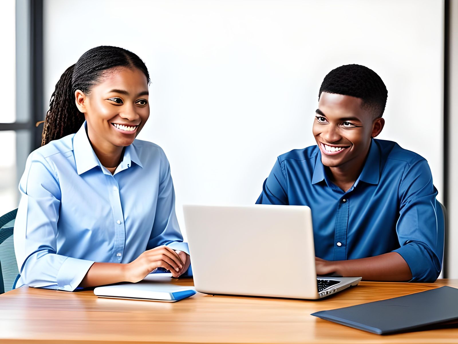 Employee At Their Laptop, Smiling Explaining Rules For The Workplace ...