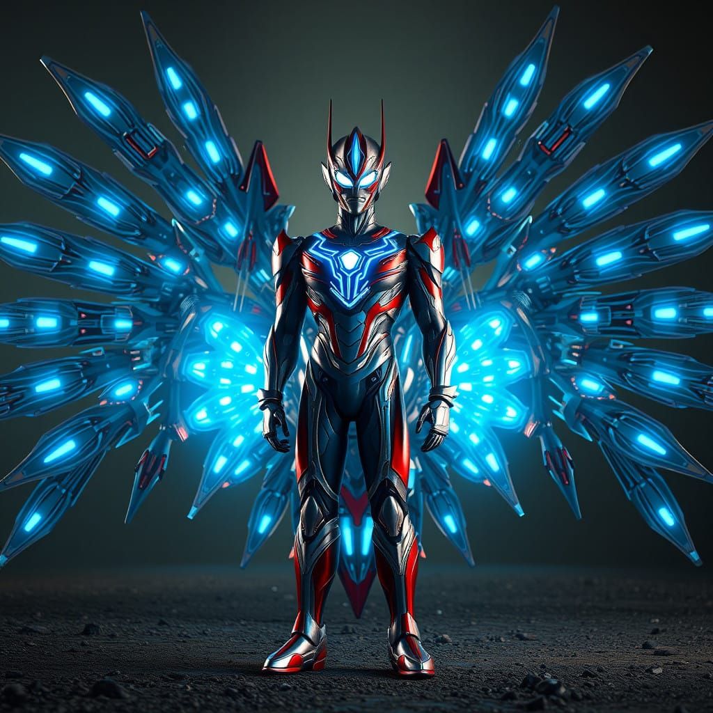 Ultraman Mecha Peacock intricate mech details, ground level shot, 8K ...