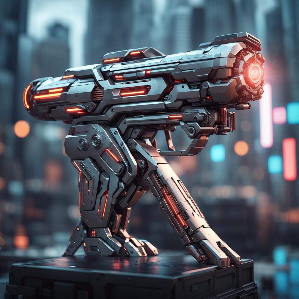 Cyborg, Right Arm Plasma Gun, Cyberpunk City Background - AI Generated ...