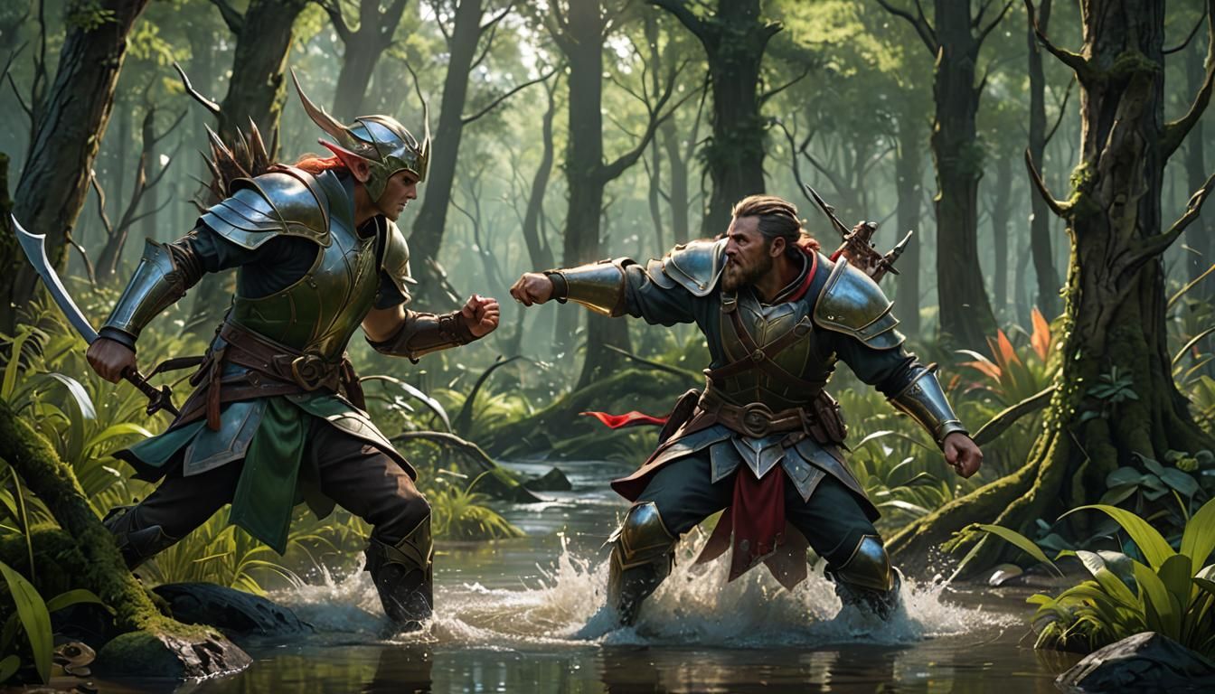 Fight with Fists and Swords in a Swamp - AI Generated Artwork ...